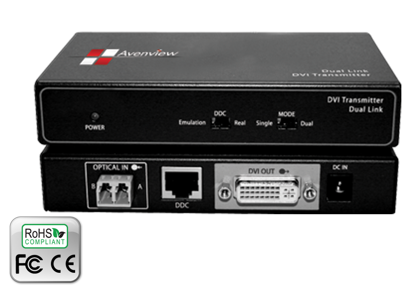Dual Link DVI Extender over 2 LC Fiber Cable, HDCP Compliant - Avenview