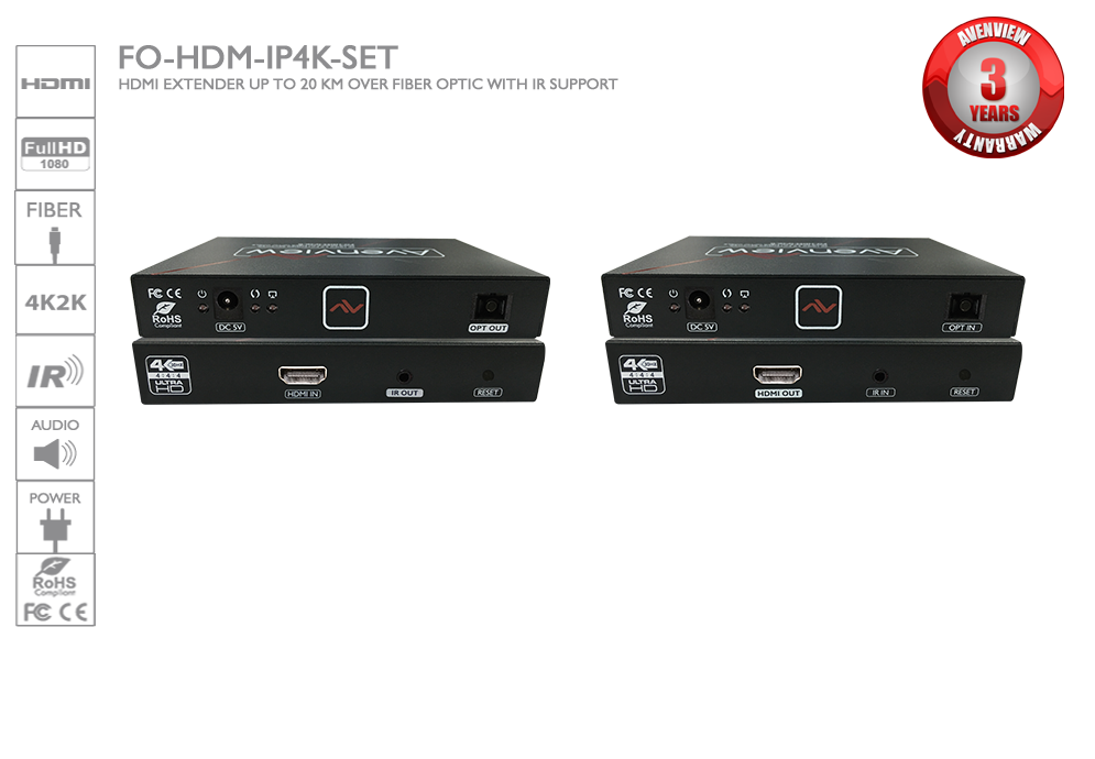 HDMI Extender up to 20 KM over Fiber Optic with IR Support - Avenview